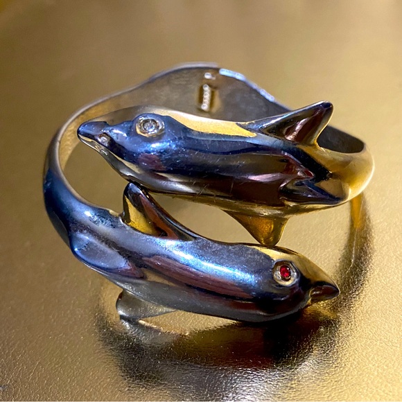 Jewelry | Vintage Bracelet 2 Dolphins Bohemian Snap On Style With Hinge ...